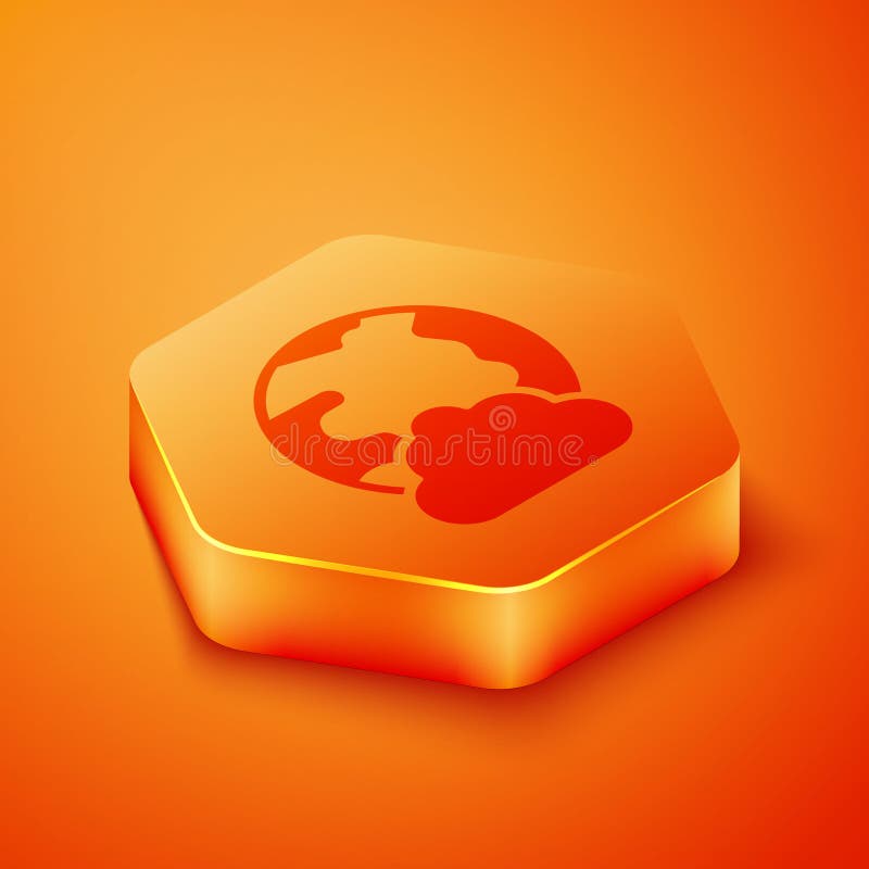 Isometric Global Technology or Social Network Icon Isolated on Orange ...