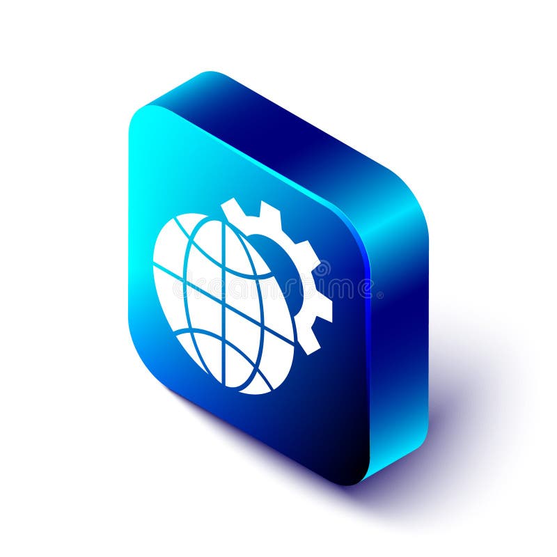 Isometric Globe of the Earth and Gear or Cog Icon Isolated on White ...