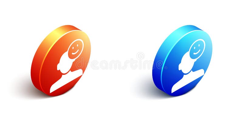 Isometric Good Mood Icon Isolated on White Background. Orange and Blue ...