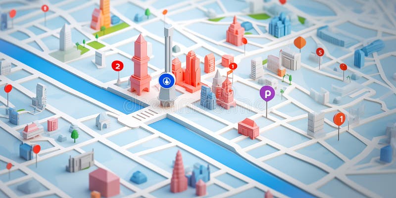 Isometric GPS Navigation Rendering with Detailed Road Map Featuring ...