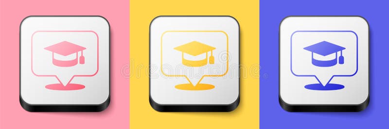 Isometric Graduation Cap in Speech Bubble Icon Isolated on Pink, Yellow ...