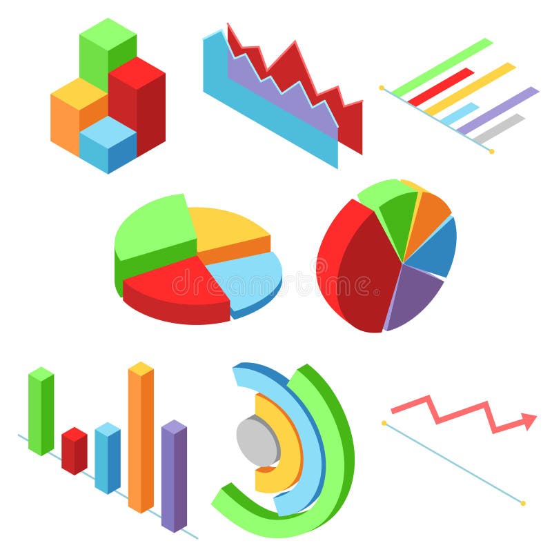 Isometric Graph Chart Bars Pies Elements Illustration Stock Vector ...