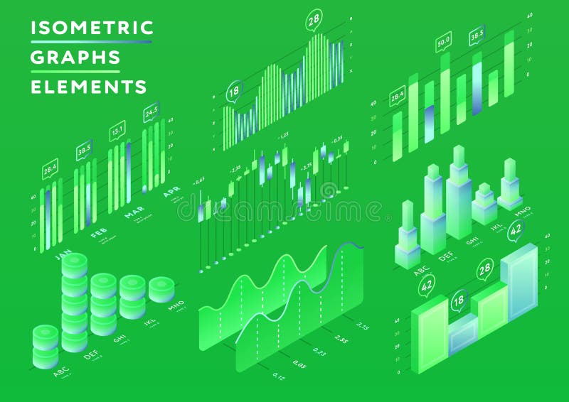 Isometric Graph and Chart Element Design Set Stock Vector ...
