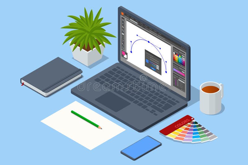 Isometric Graphic Design Studio. Graphic Designer at Work. Graphic ...