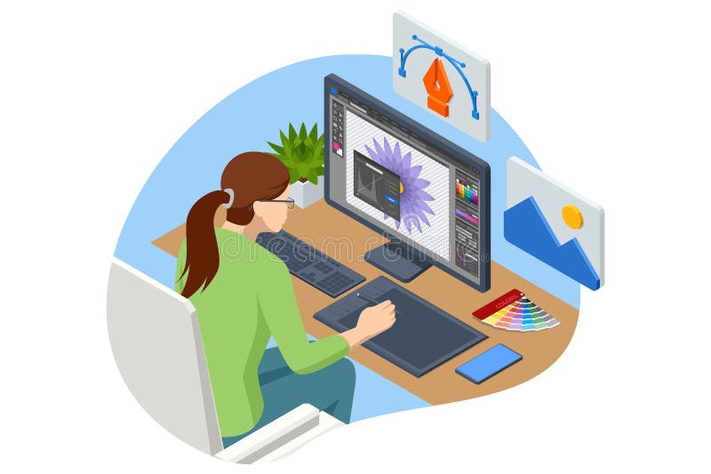 Isometric Graphic Design Studio. Graphic Designer at Work. Graphic ...