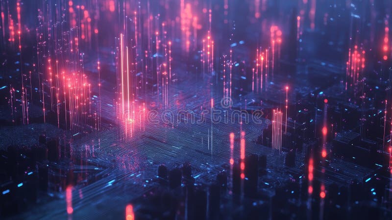 Isometric Graphic of Digital Data Points in a Network with Vibrant ...