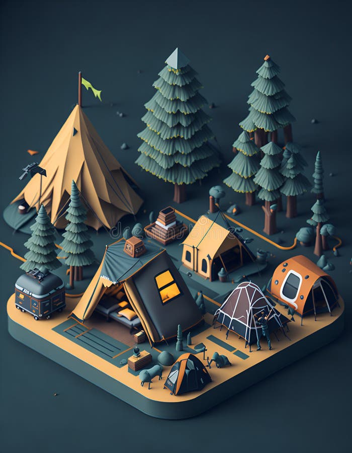 Isometric Graphic Image Camping Site in the Forest. Stock Illustration ...