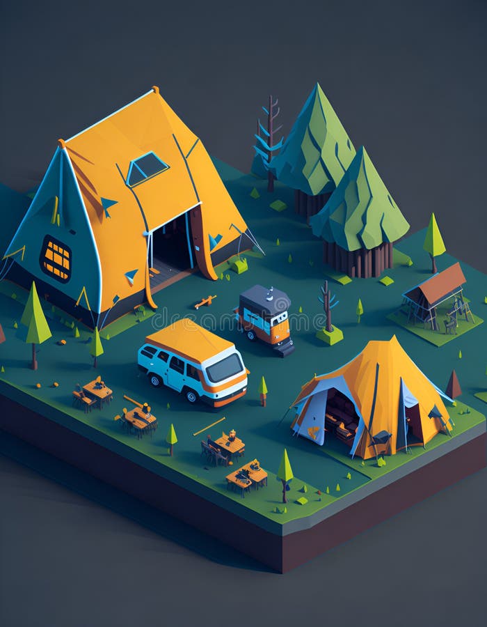 Isometric Graphic Image Camping Site in the Forest. Stock Illustration ...