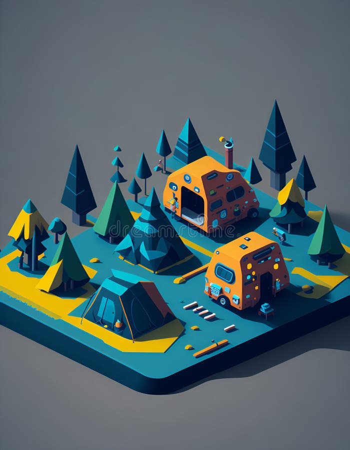 Isometric Graphic Image Camping Site in the Forest. Stock Illustration ...