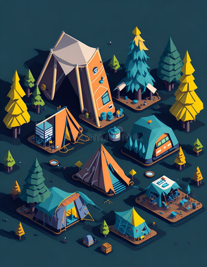 Isometric Graphic Image Camping Site in the Forest. Stock Illustration ...