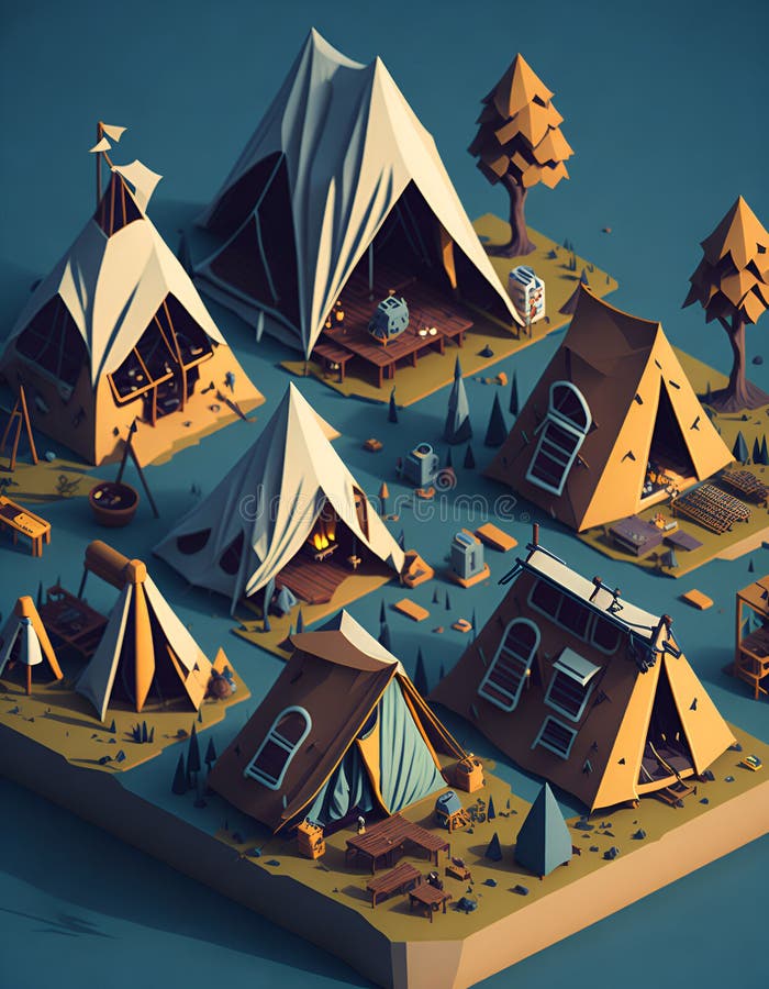 Isometric Graphic Image Camping Site in the Forest. Stock Illustration ...