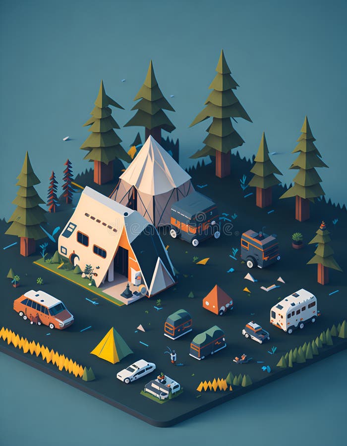 Isometric Graphic Image Camping Site in the Forest. Stock Illustration ...