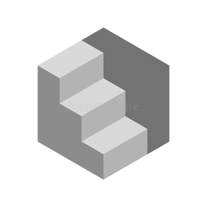 Isometric Gray Staircase with Supporting Wall. Three Steps. 3D ...