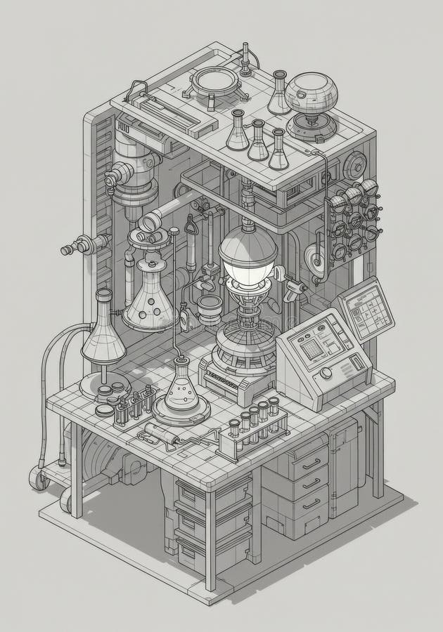 Isometric Grayscale Illustration of a Multi-Story Building Stock ...