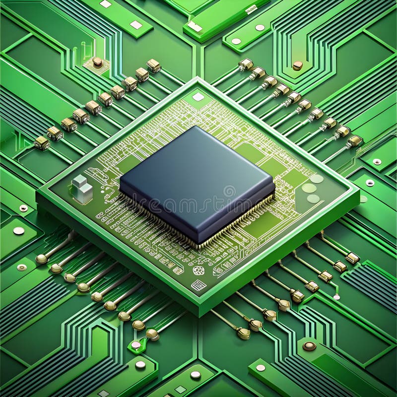 Isometric Green Circuit Board with Stock Illustration - Illustration of ...