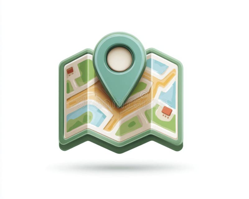 Isometric Green Map with Teal Location Pin Stock Illustration ...