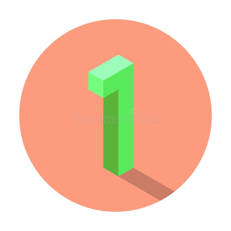 Isometric Green Number 1 with Shadow in Light Salmon Color Circle Stock ...