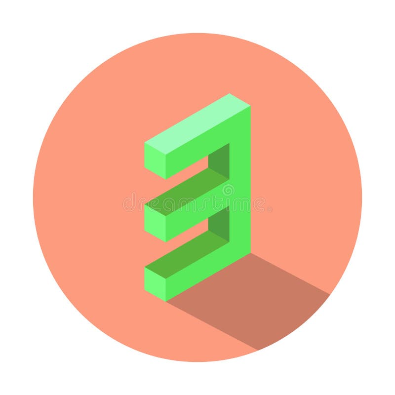 Isometric Green Number 3 with Shadow in Light Salmon Color Circle Stock ...