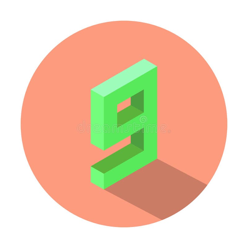 Isometric Green Number 9 with Shadow in Light Salmon Color Circle Stock ...