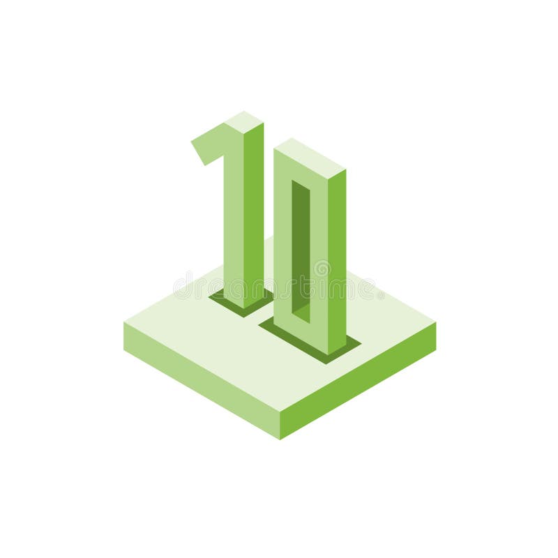 Isometric Green Ten Icon on Square, 3d Character Stock Illustration ...