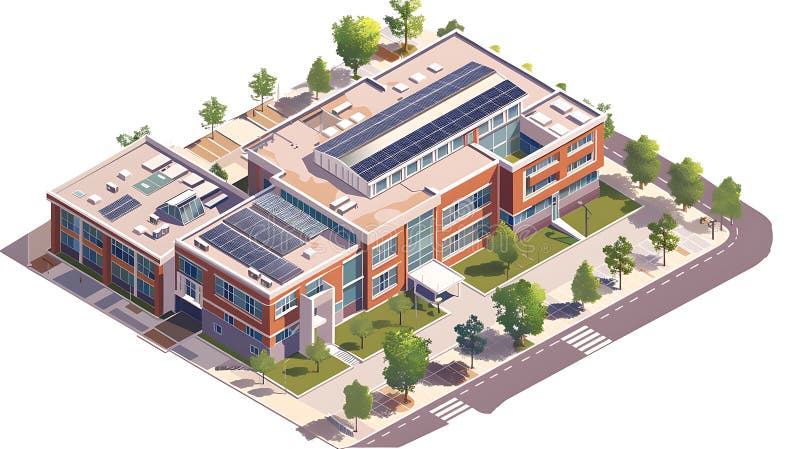 Isometric of a Sustainable Mixed-use Building Featuring Green Walls and ...