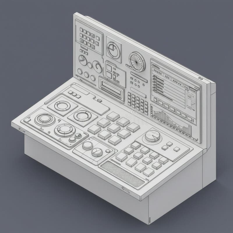 Isometric Grey Control Panel with White Buttons and Screens Stock ...
