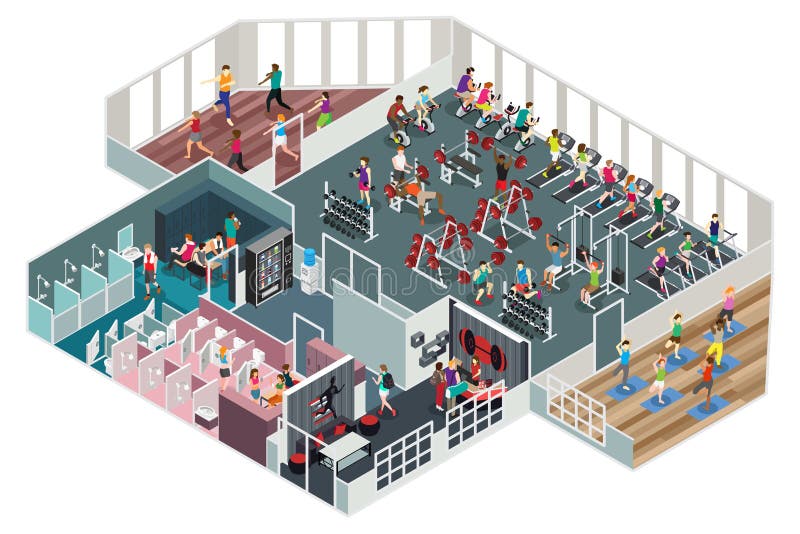 Isometric Gym People Workout Vector Illustration Stock Illustration ...