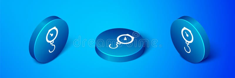 Isometric Hand Scale Spring Mechanical Icon Isolated on Blue Background ...