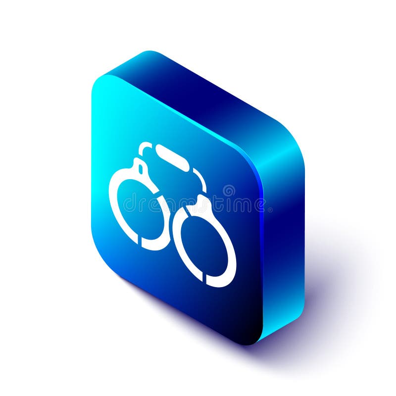 Isometric Handcuffs Icon Isolated on White Background. Blue Square ...