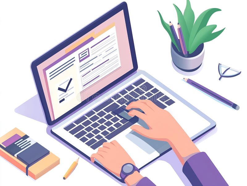 Isometric Hands Typing Laptop Keyboard Interface Design Software Coding ...