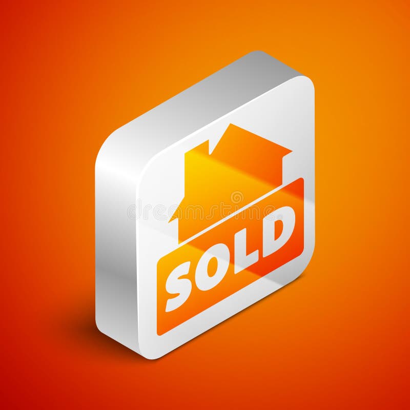 Isometric Hanging Sign with Text Sold Icon Isolated on Orange ...
