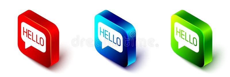 Isometric Hello in Different Languages Icon Isolated on White ...