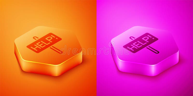 Isometric Help Icon Isolated on Orange and Pink Background. Hexagon ...