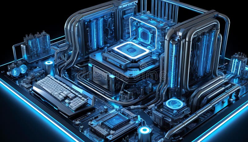 Isometric Hi-Tech Computer with Energy Core Stock Illustration ...