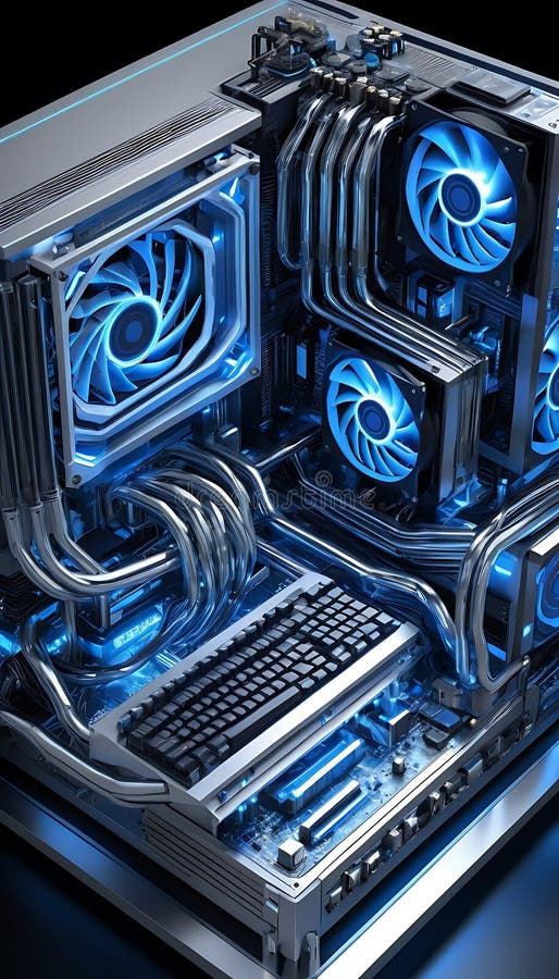 Isometric Hi-Tech Computer with Energy Core Stock Illustration ...