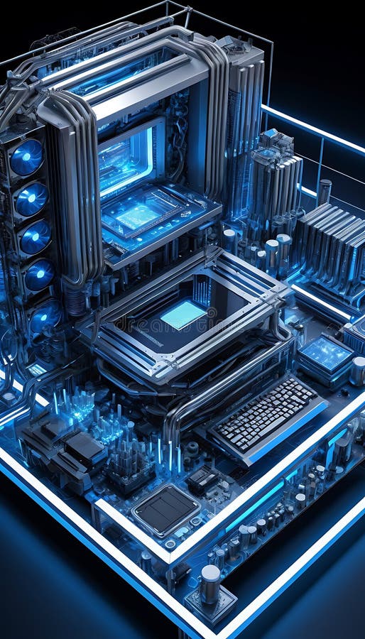 Isometric Hi-Tech Computer with Energy Core Stock Illustration ...