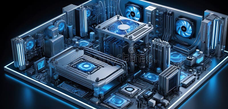 Isometric Hi-Tech Computer with Energy Core Stock Illustration ...