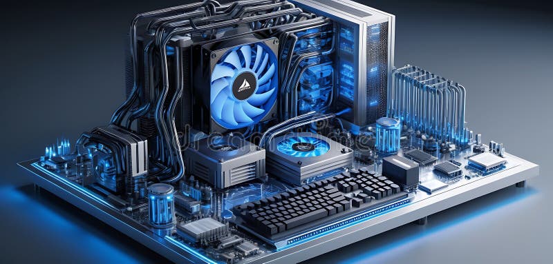 Isometric Hi-Tech Computer with Energy Core Stock Illustration ...