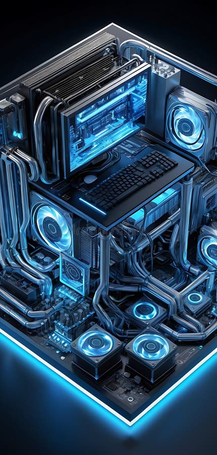 Isometric Hi-Tech Computer with Energy Core Stock Illustration ...