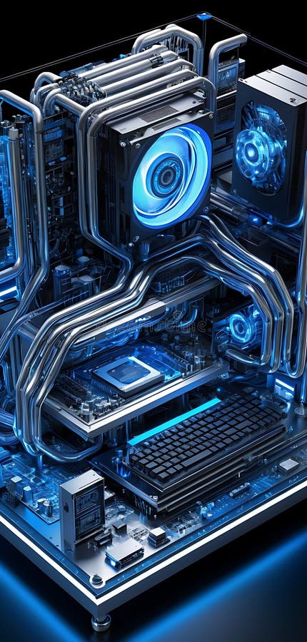 Isometric Hi-Tech Computer with Energy Core Stock Illustration ...