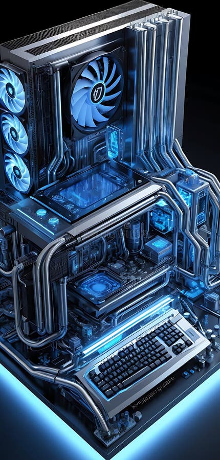 Isometric Hi-Tech Computer with Energy Core Stock Illustration ...
