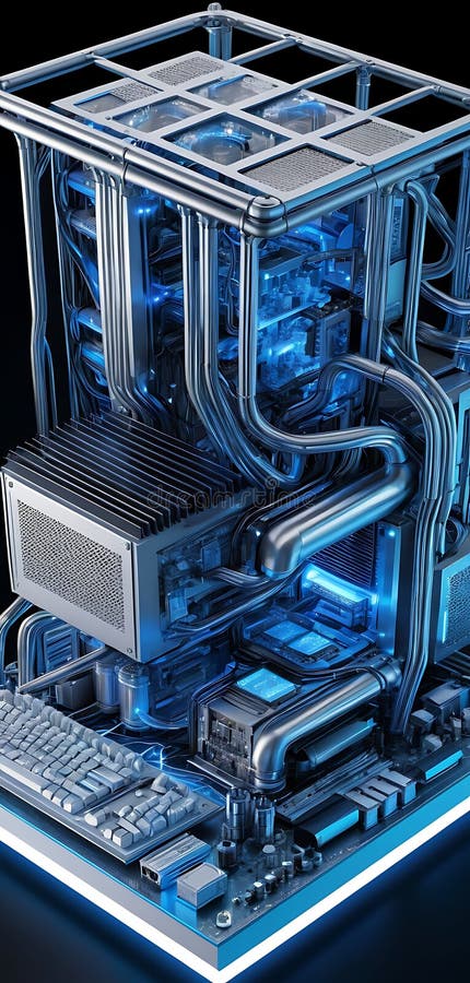 Isometric Hi-Tech Computer with Energy Core Stock Illustration ...