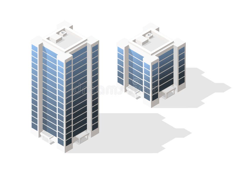 Isometric High Quality City Building with Shadows on Dark Background ...