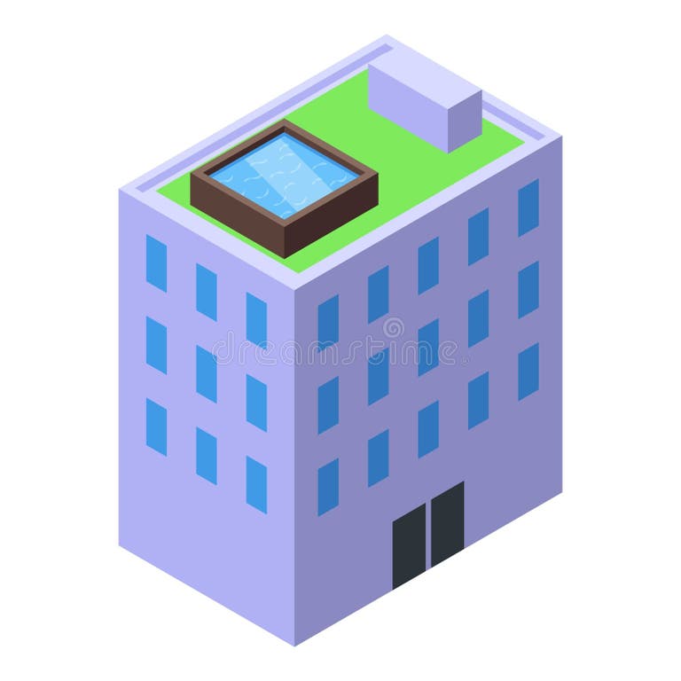 Isometric Highrise Building with Rooftop Pool Stock Vector ...