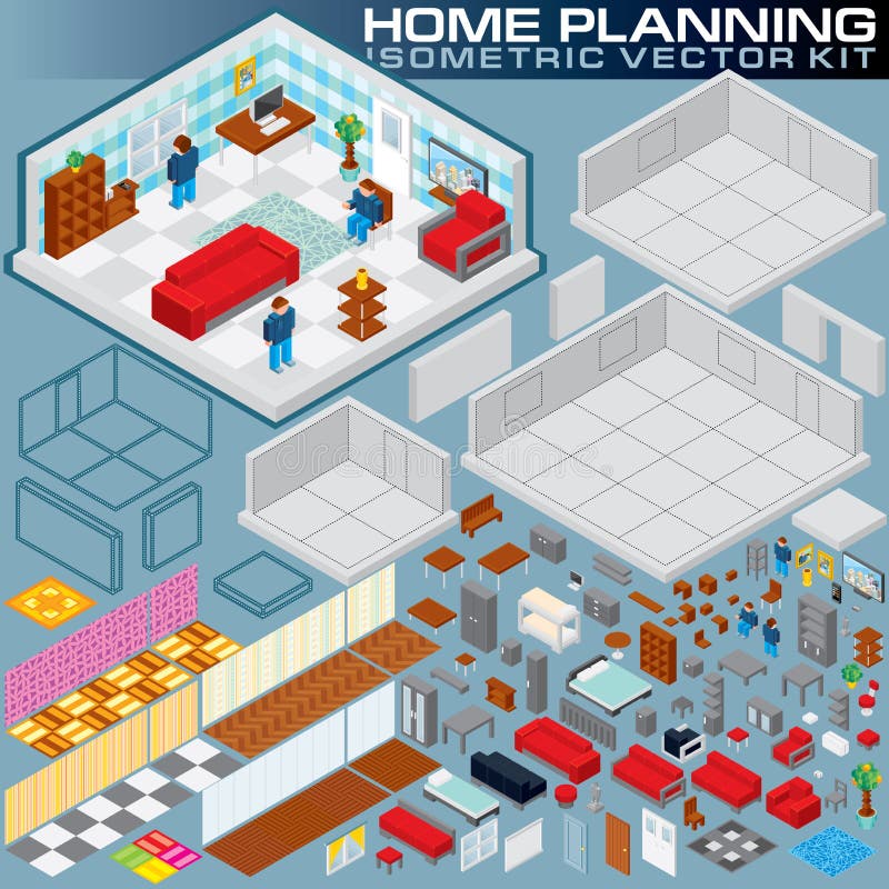 Isometric Home Plan. 3D Vector Creation Kit Stock Vector - Illustration ...