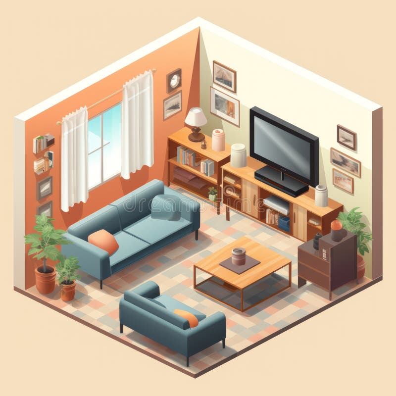 Isometric Home Rooms with Furniture Stock Illustration - Illustration ...