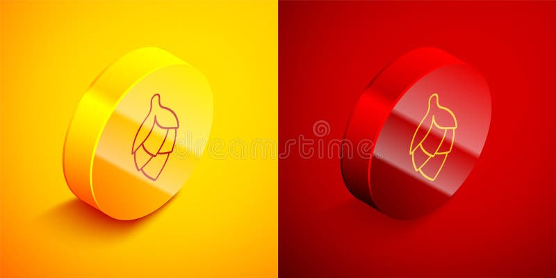 Isometric Hop Icon Isolated on Orange and Red Background. Circle Button ...