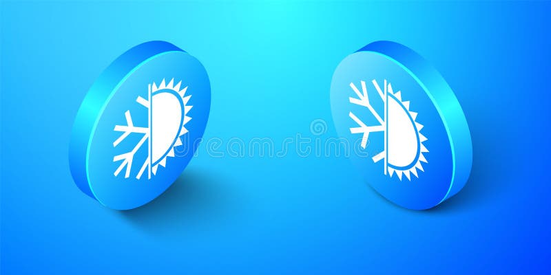 Isometric Hot and Cold Symbol. Sun and Snowflake Icon Isolated on Blue ...