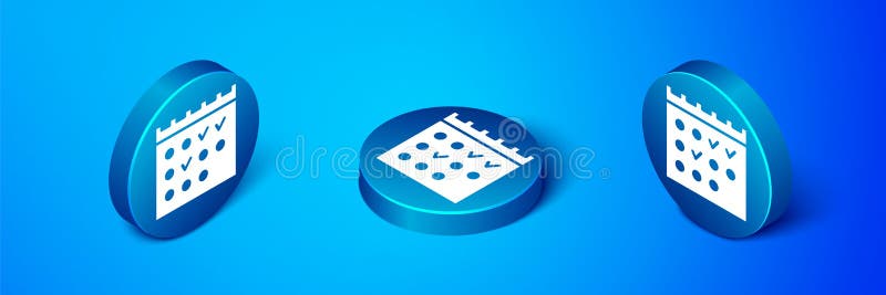 Isometric Hotel Booking Calendar Icon Isolated on Blue Background. Blue ...