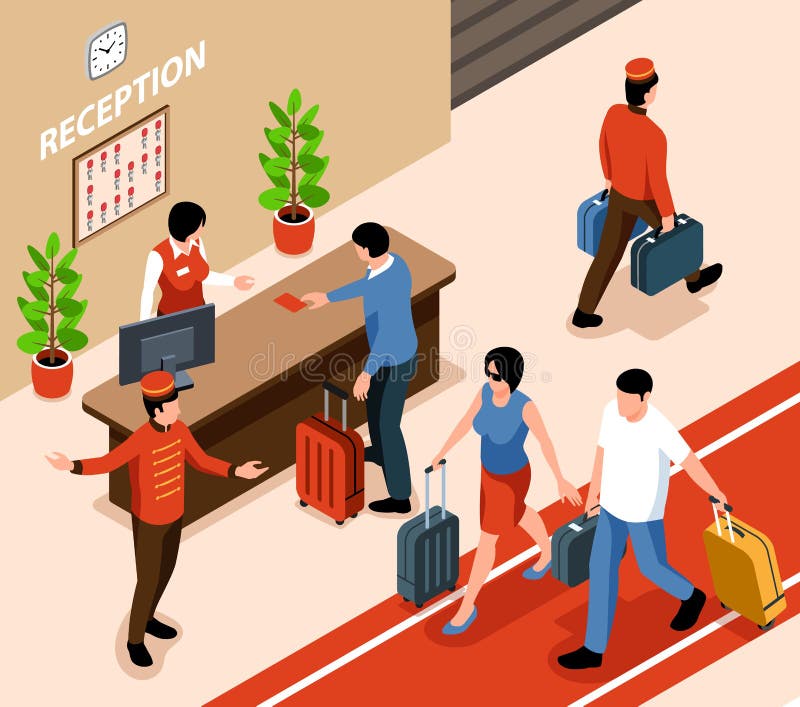 Isometric Hotel Reception stock vector. Illustration of reception ...